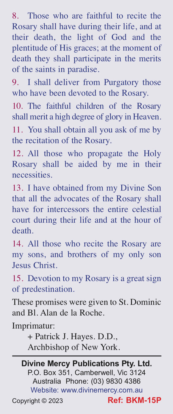 The Fifteen Promises of Mary to Christians Who Recite the Holy Rosary ...