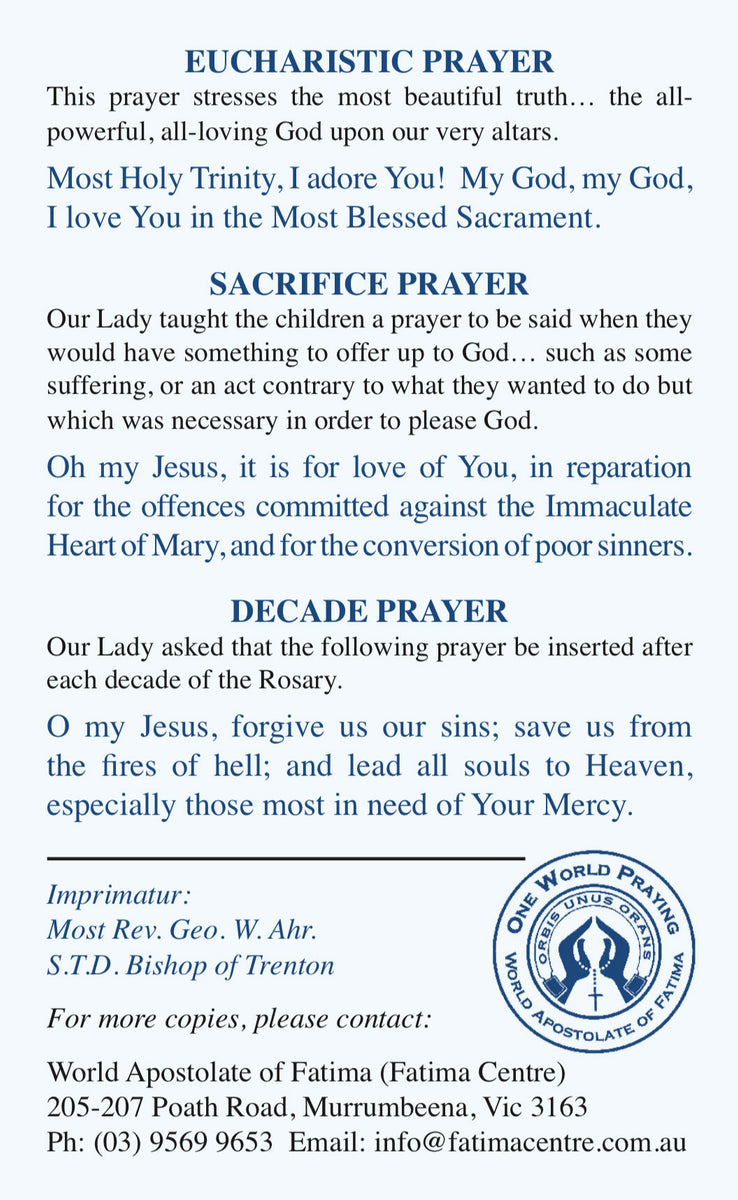 PrayerCard: Fatima and Prayer - Divine Mercy Publications Pty. Ltd.