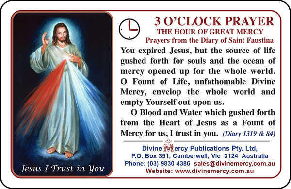 3 O'Clock Prayer Card (White) - Divine Mercy Publications Pty. Ltd.