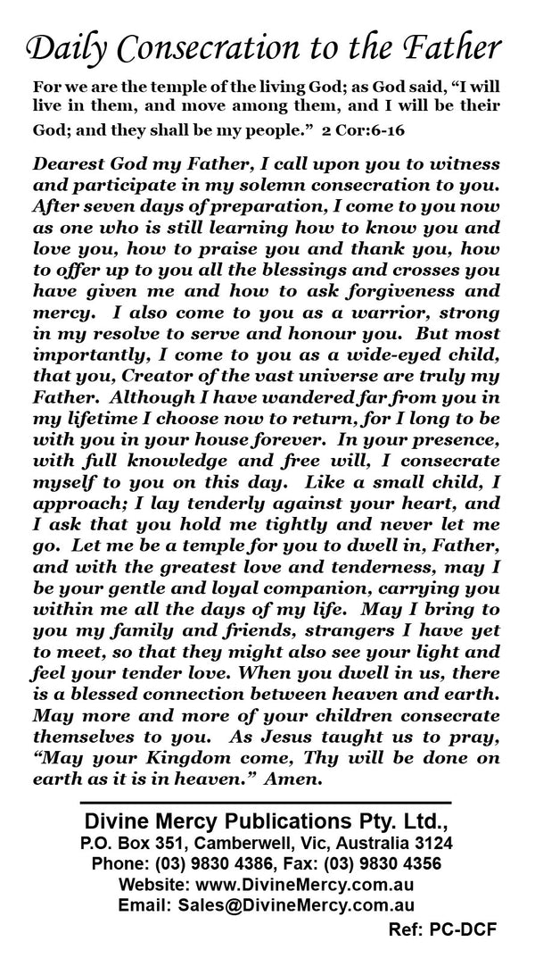Prayercard: Daily Consecration to the Father - Divine Mercy ...