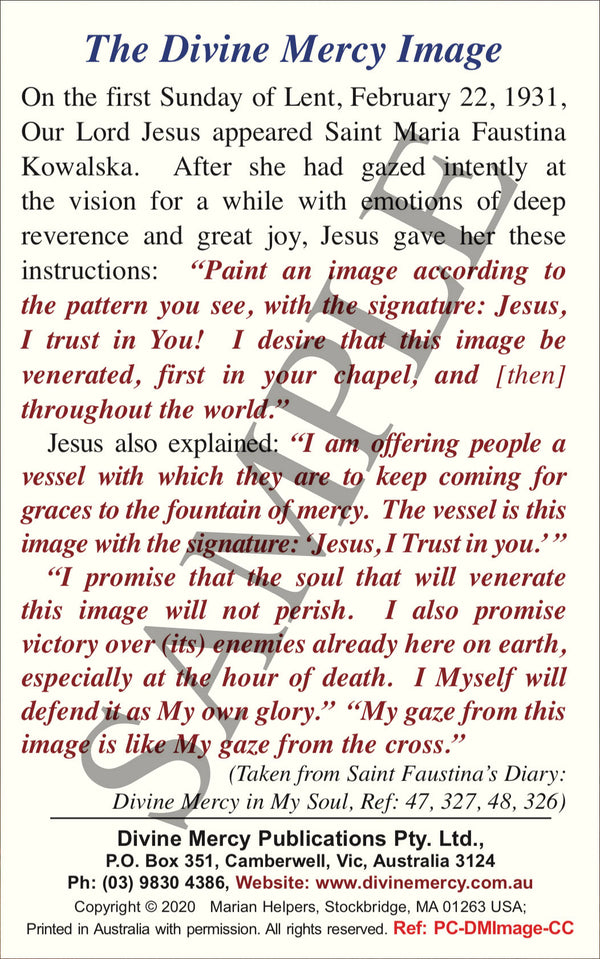 The Divine Mercy Image Card - Cracow Convent - Divine Mercy ...