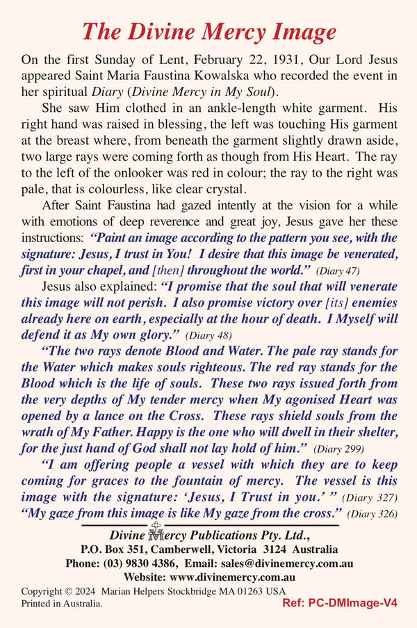 The Divine Mercy Image Card - V4 - Divine Mercy Publications Pty. Ltd.