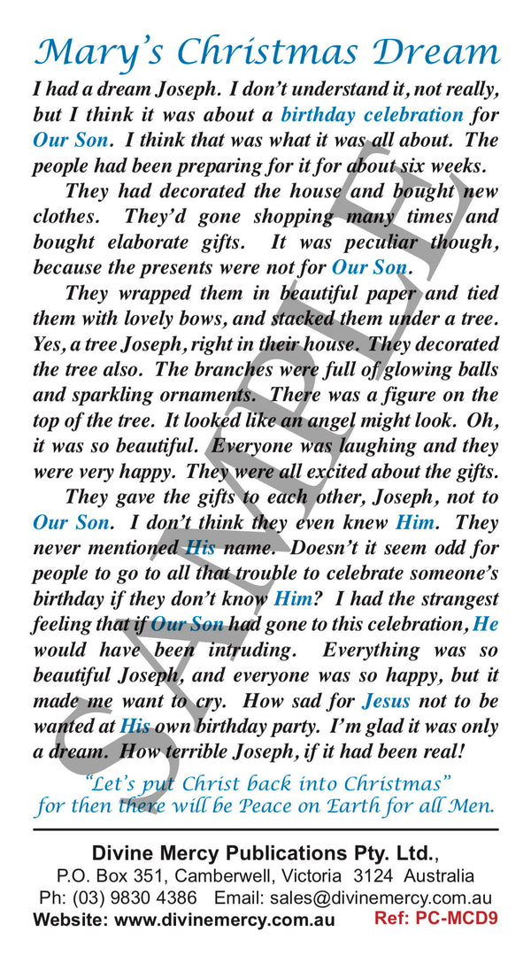 Mary’s Christmas Dream Prayer Card 9 - Divine Mercy Publications Pty. Ltd.