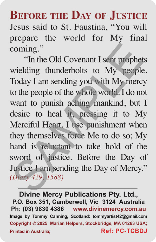 Before the Day of Justice Prayer Card - Divine Mercy Publications Pty. Ltd.