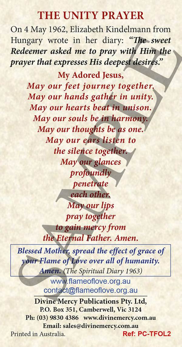 Prayercard: The Flame of Love Unity Prayer - Divine Mercy Publications ...