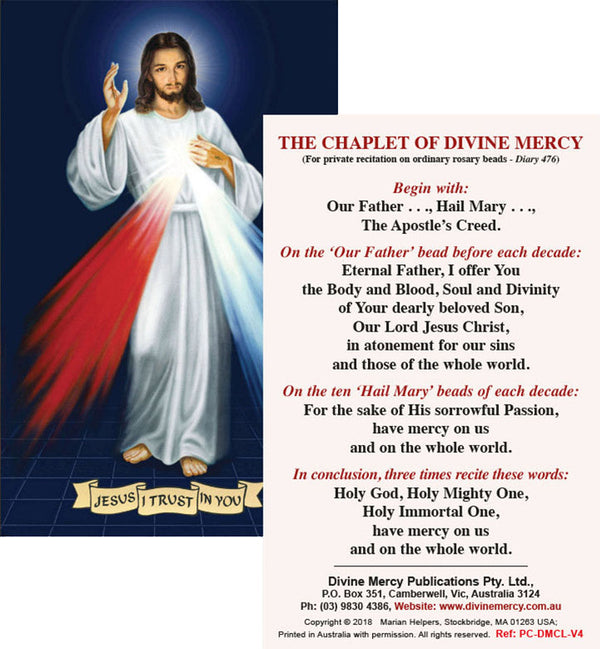 The Divine Mercy Chaplet Prayer Card - V4 - Divine Mercy Publications ...